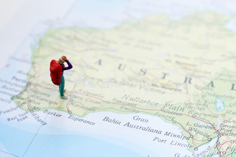 Miniature hiker on map stock image. Image of single, australia - 74312705