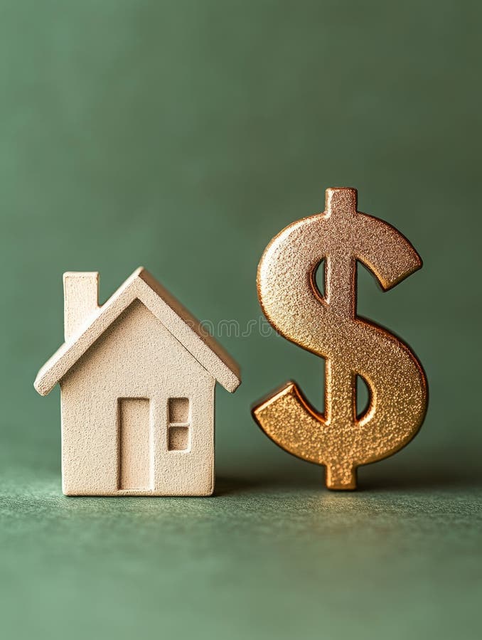 Miniature House and Dollar Sign on Green Background. Stock Image ...
