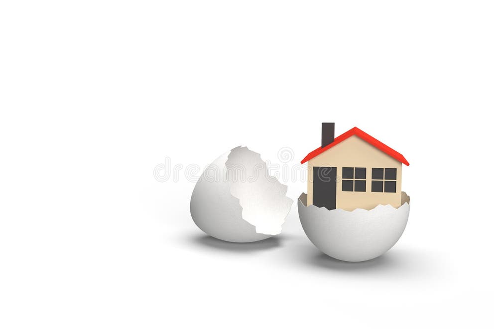 Miniature House Emerging from a Cracked Egg Symbolizing New Beginnings ...
