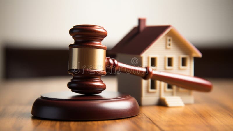 A Miniature House and Gavel on a Table, Real Estate Law Stock Image ...