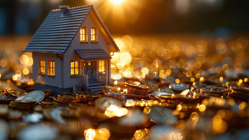 Miniature House on Gold Coins - Generative Ai Stock Illustration ...