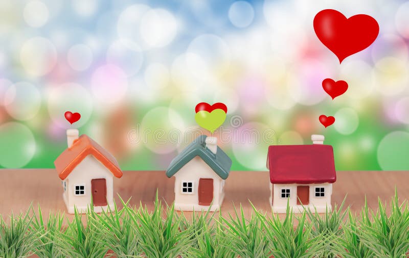 Miniature House with Love Sign on Plant Stock Image - Image of estate ...