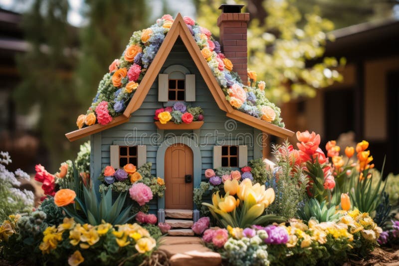 Miniature House Made of Colorful Flowers. Stock Illustration ...