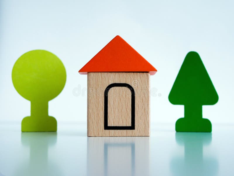 Miniature House Made of Cubes with Figures of Green Trees Stock Image ...