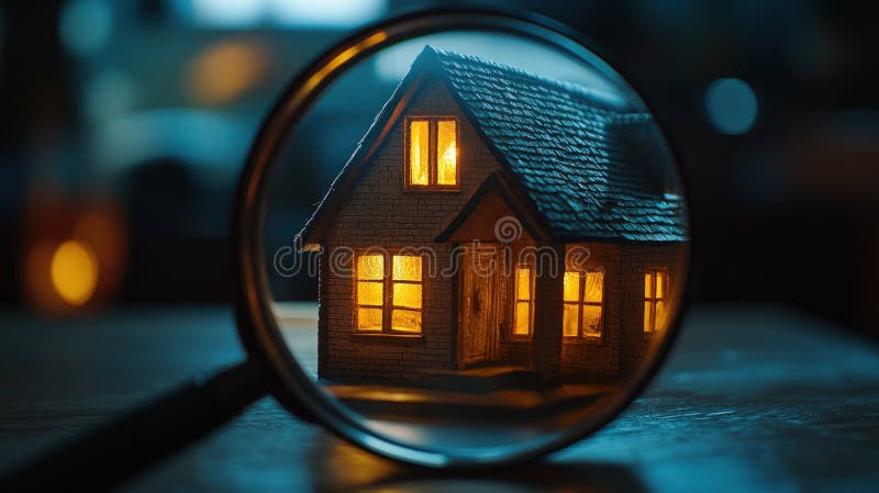 Miniature House Magnified through a Magnifying Glass Stock Illustration ...