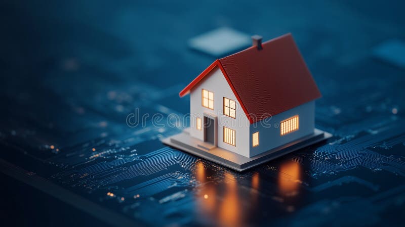 Miniature House Model on Circuit Board, Symbolizing Smart Home ...
