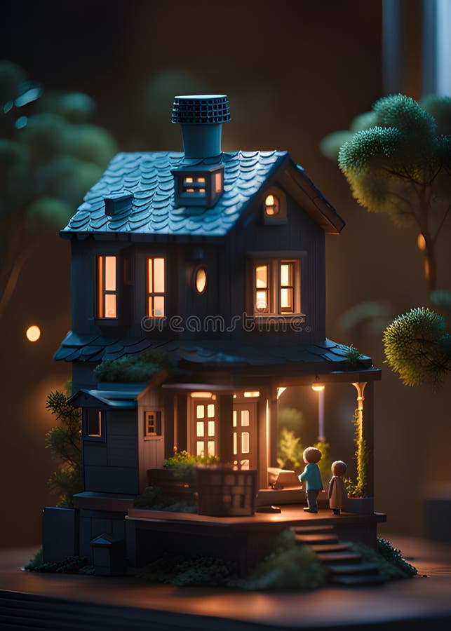 Miniature House Model in a Dark Night with Miniature Model Stock ...