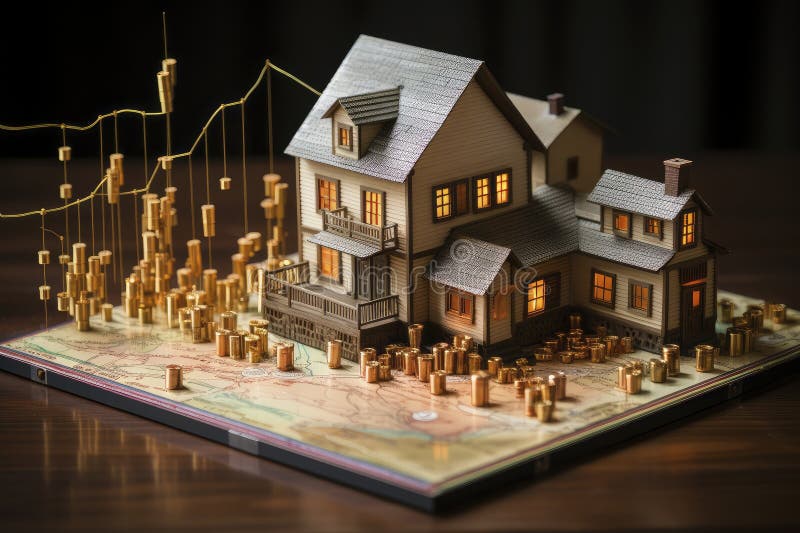 Miniature House Model with Economic Growth Graphs. Stock Photo - Image ...