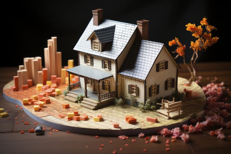 Miniature House Model with Economic Growth Graphs. Stock Image - Image ...