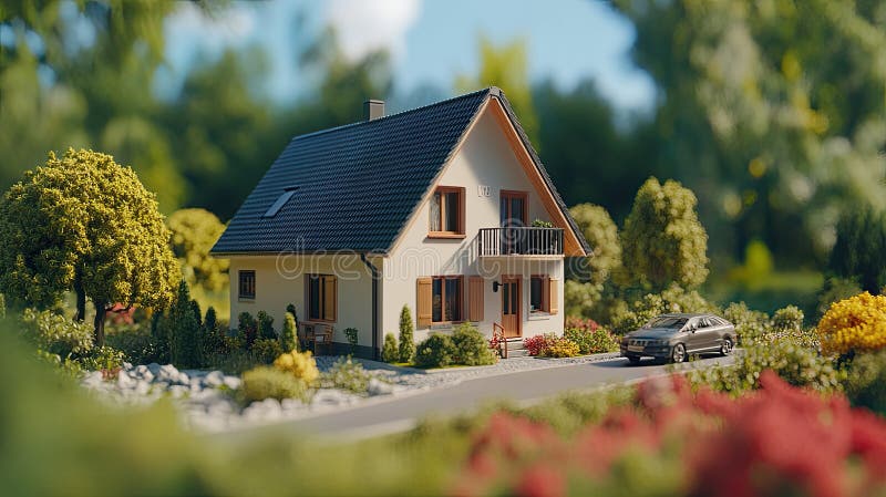Miniature House Model in a Garden Setting Stock Photo - Image of garden ...
