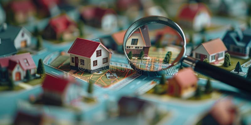 Miniature House Model Magnifying Lens Stock Image - Image of home ...