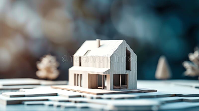 A Miniature House Model Placed on Top of a Detailed Blueprint ...
