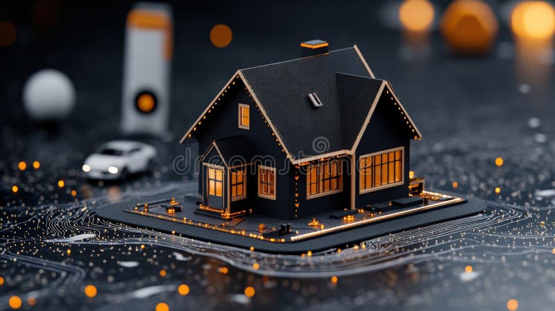 A Miniature House Model with Warm Lights and a Sleek Design Stock ...