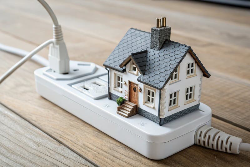 Miniature House Plugged into Electric Socket Stock Illustration ...