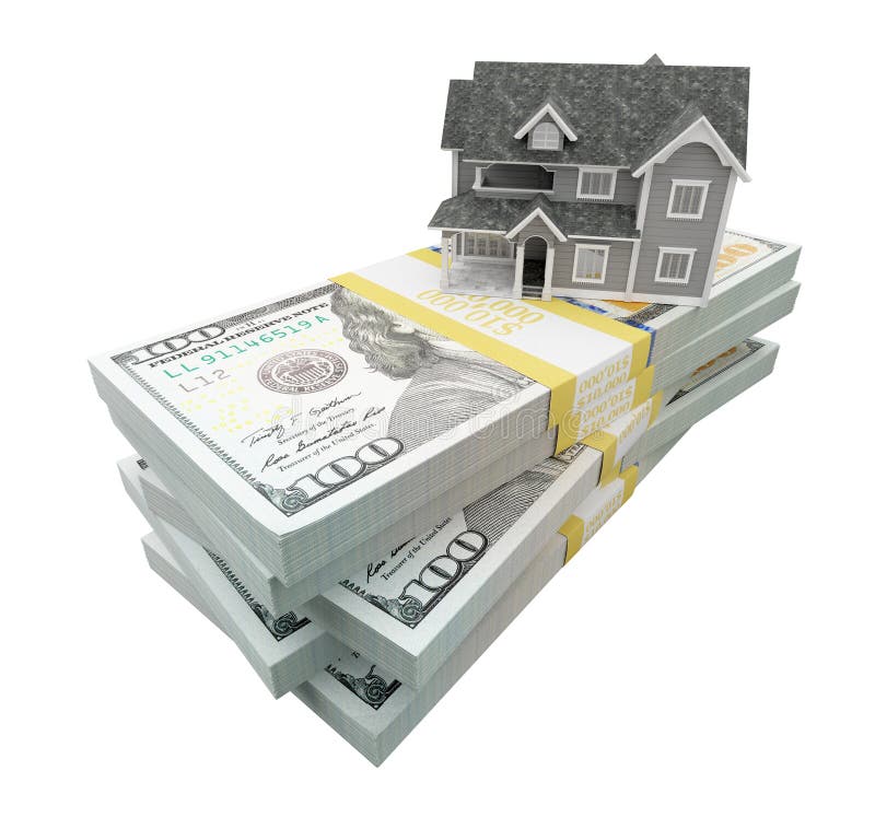 Miniature House Resting on Stack of Thousands of Dollars Cash Isolated ...