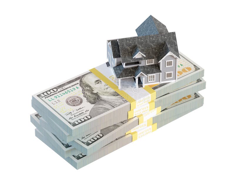 Miniature House Resting on Stack of Thousands of Dollars Cash Isolated ...