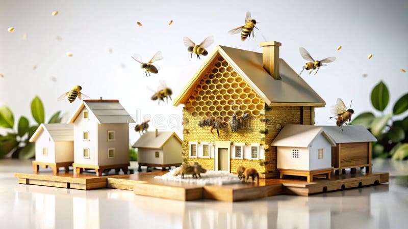 Miniature Houses with a Beehive House in the Middle Stock Illustration ...