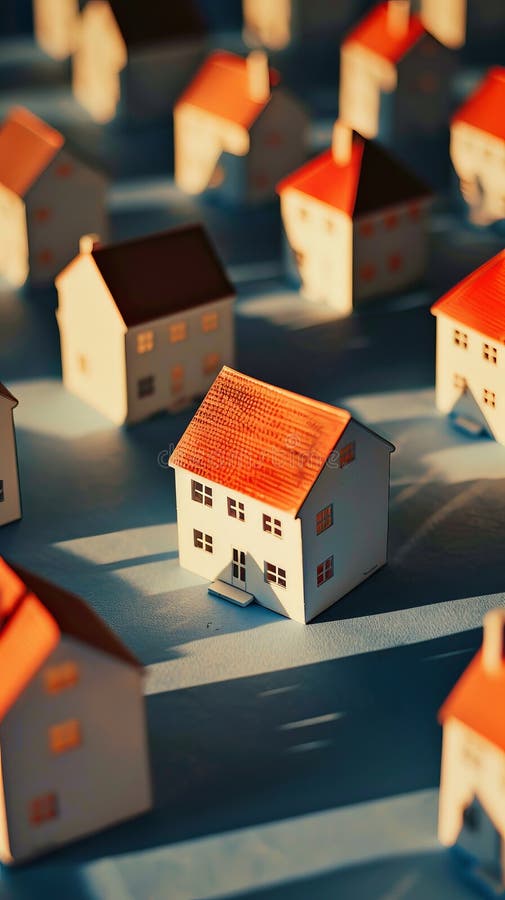 Miniature Houses with Red Roofs in Soft Sunset Light Stock Image ...