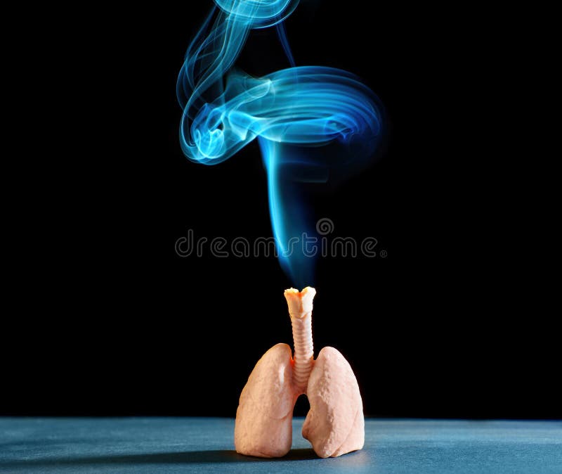 Lungs Surrounded by Spiraling Blue Smoke on Black Background Stock ...