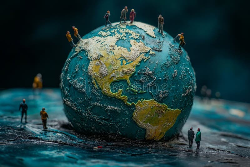 Miniature Humans Explore a Vibrant, Hyper-realistic Globe Displaying ...