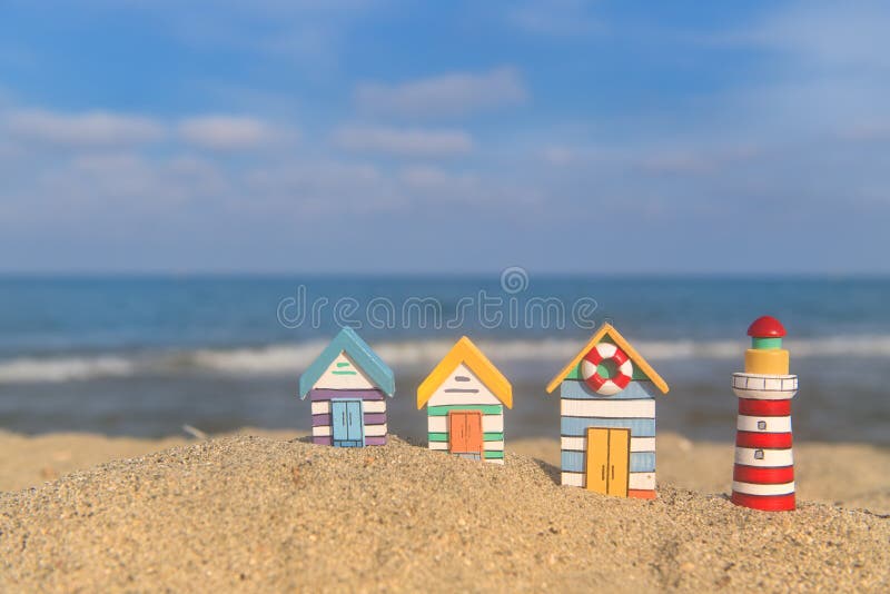 Miniature Huts and Lighthouse at Beach Stock Image - Image of travel ...