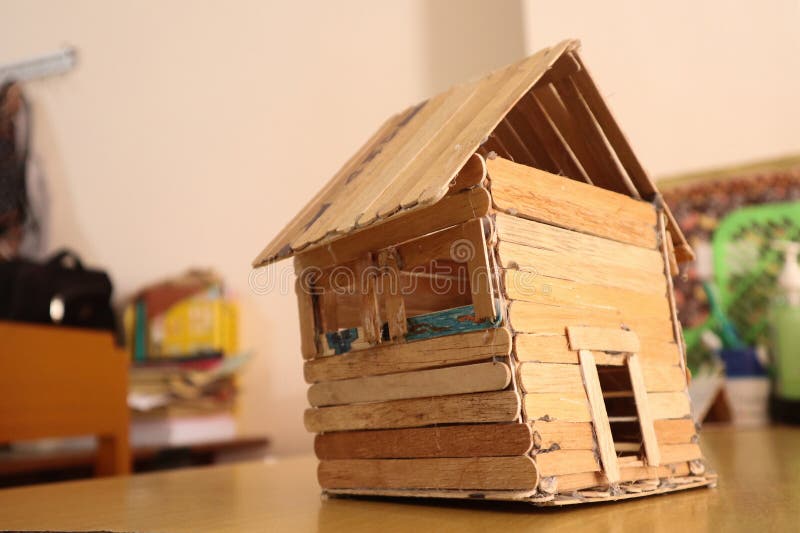 Miniature Ice Cream Stick House Stock Image - Image of work, assignment ...