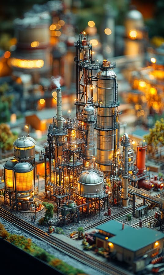 Miniature Industrial Complex Illuminated Night Intricate Details Stock ...