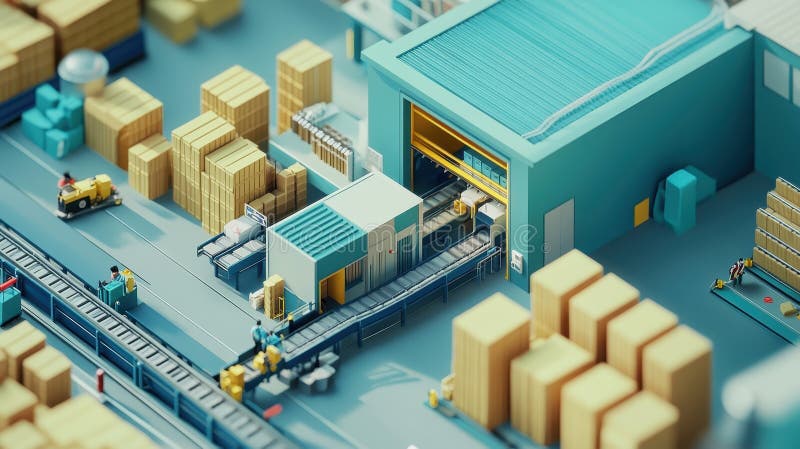 A Miniature Industrial Scene Depicting a Warehouse with Goods and ...