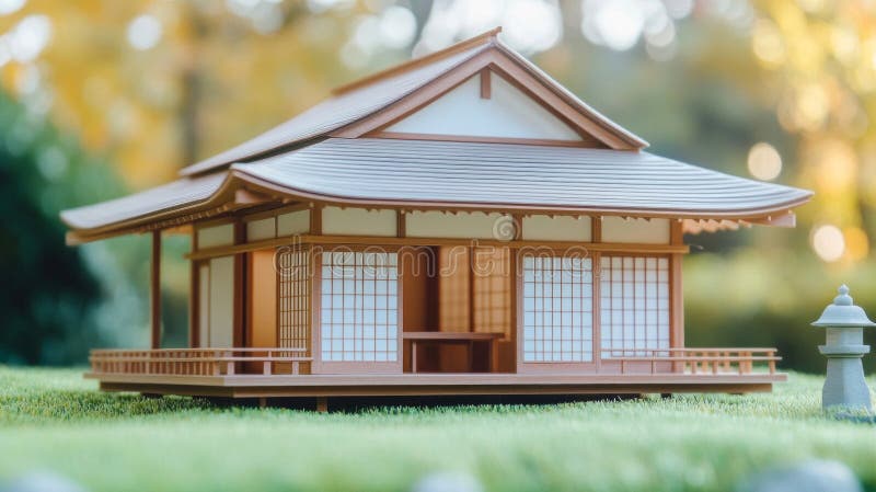 Miniature Japanese Style House Model on Grass Stock Illustration ...