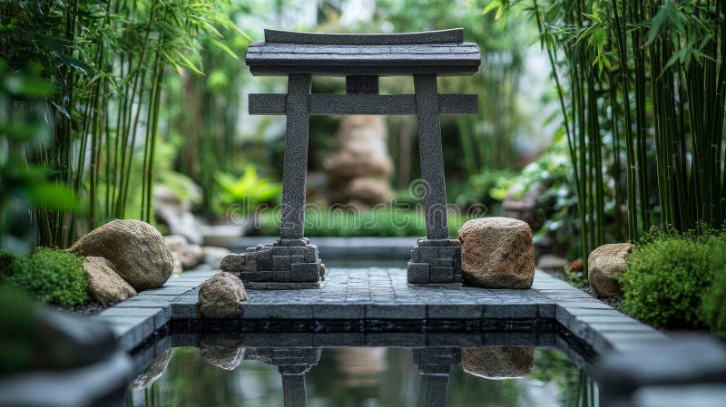 Miniature Japanese Zen Garden with Torii Gate Stock Illustration ...