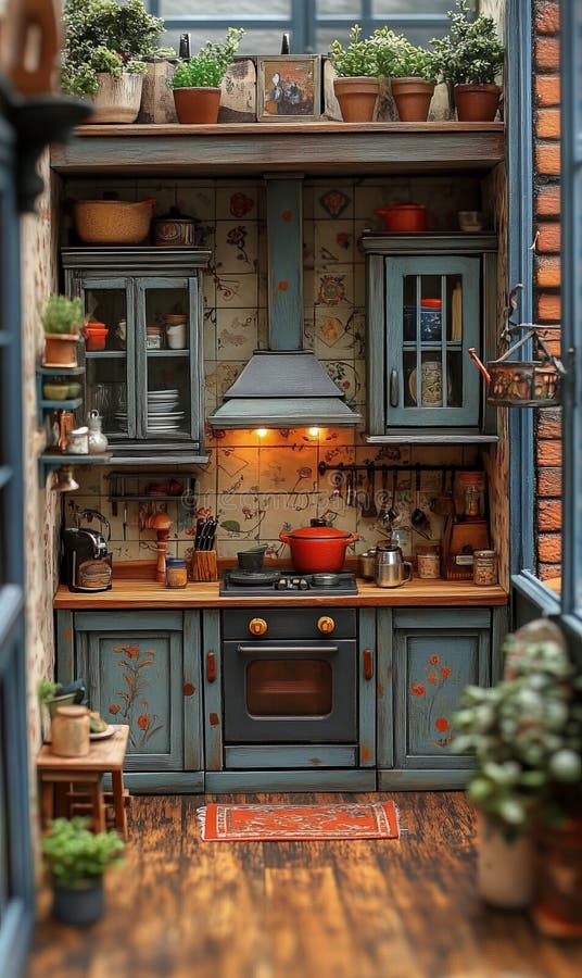 Miniature Kitchen Charming Details Vibrant Colors Stock Photos - Free ...