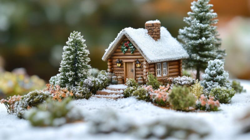 Miniature Log Cabin in Snowy Winter Scene Stock Illustration ...