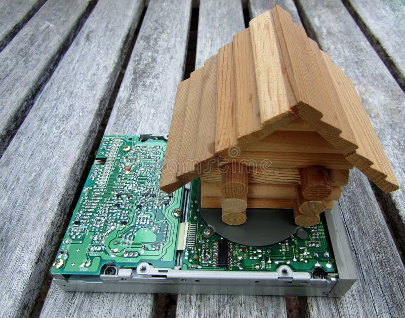 Miniature Log Cabin Standing on Computer Circuit Board Stock Image ...