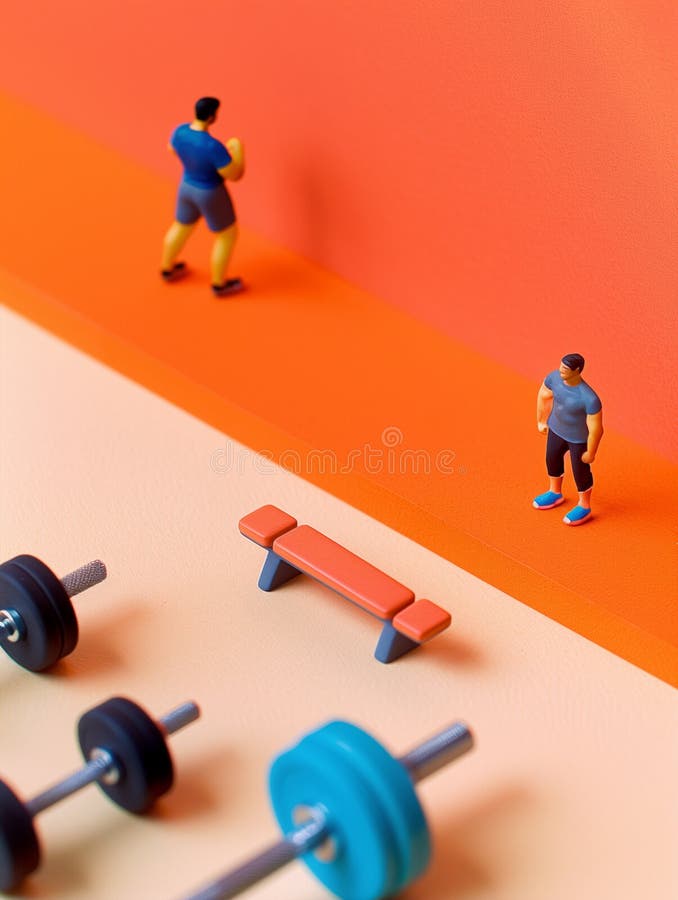 Miniature Gym Two Trainers Guiding Tiny Clients through Workouts Stock ...