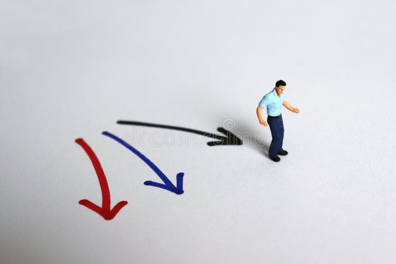 Two Way and a Miniature Man. Two Roads and a Sign Stock Photo - Image ...