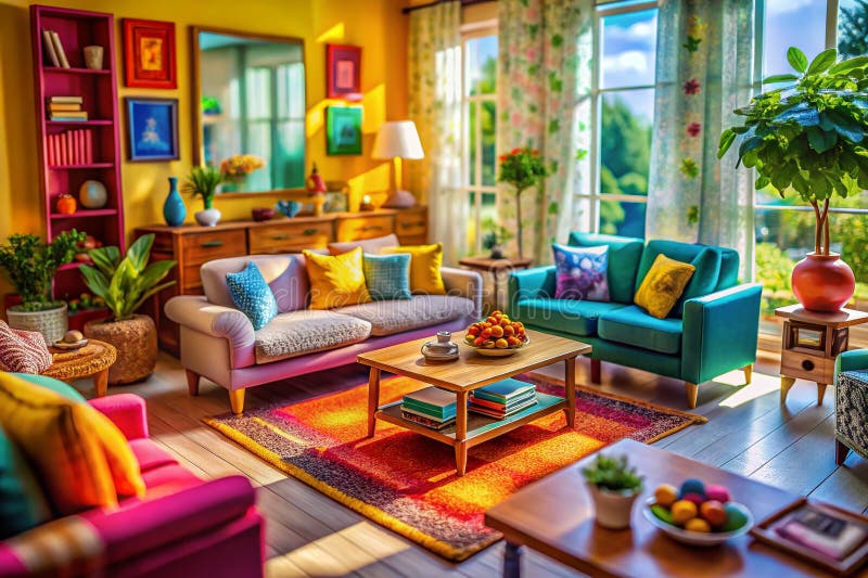 Miniature Marvel a Colorful Living Room Interior Design Featuring a ...