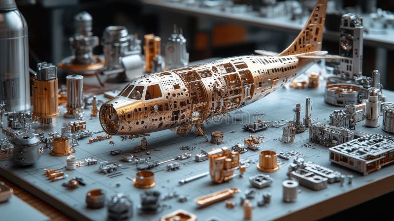 Miniature Mechanical Airplane Model with Detailed Engineering Parts ...