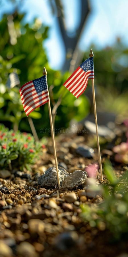 Miniature Memorial Day Tableau with Tiny Flags Flying at Half-mast ...