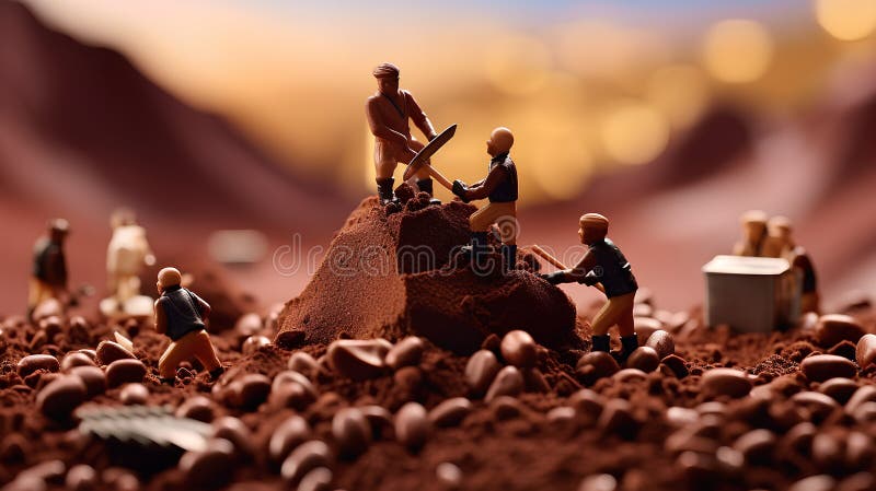 Miniature Men in the Mountains Made of Chocolate. Stock Illustration ...