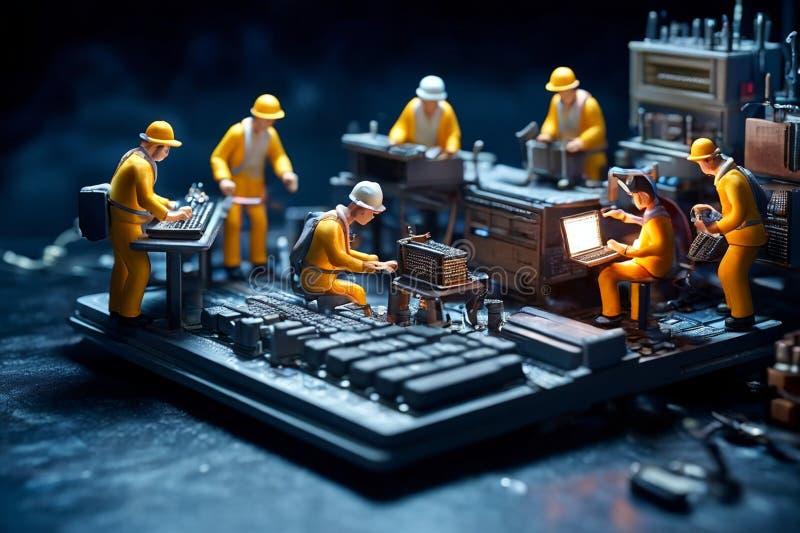 Miniature Military Soldiers are Guarding a Computer Stock Illustration ...