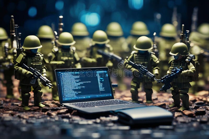 Miniature Military Soldiers are Guarding a Laptop from Viruses, Spyware ...