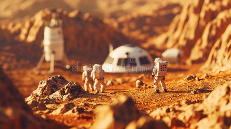 Miniature Model of Astronauts Exploring Mars Planet Terrain Stock Image ...