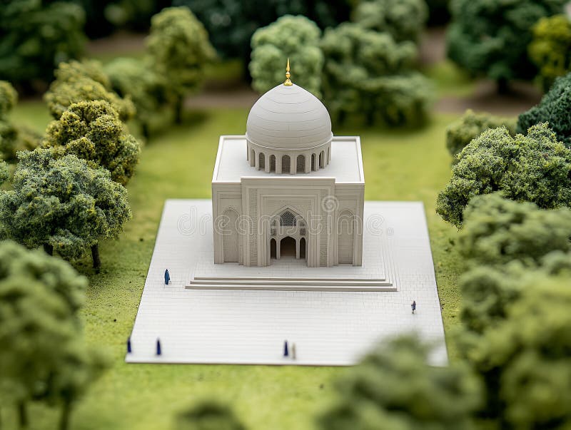 Miniature Model of a Building with a Dome Surrounded by Trees and Tiny ...