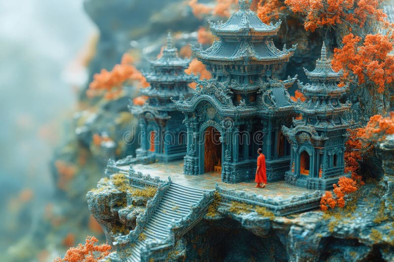 Miniature Model of a Building Perched on a Rocky Cliff, Ideal for ...