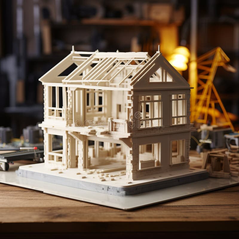 A Model of a House Under Construction is Sitting on a Wooden Table ...
