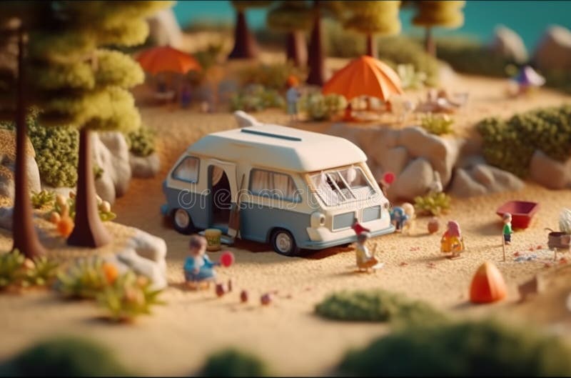 A Miniature Model of a Camper Van on a Beach. Generative AI Image ...
