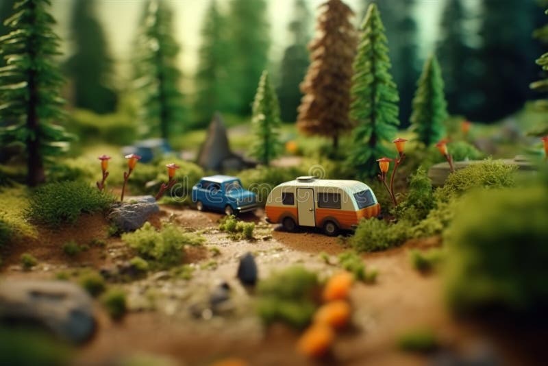A Miniature Model of a Camper Van in a Forest. Generative AI Image ...