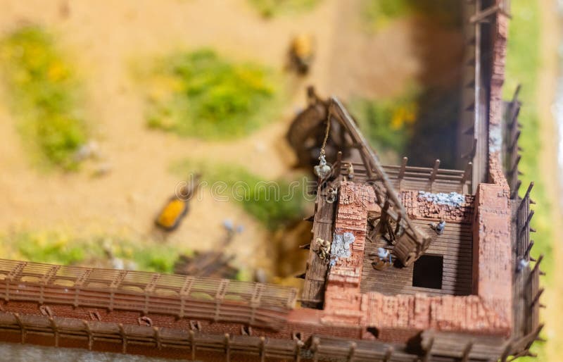 A Miniature Model of a Castle or Defensive Fortress. Settlement Inside ...