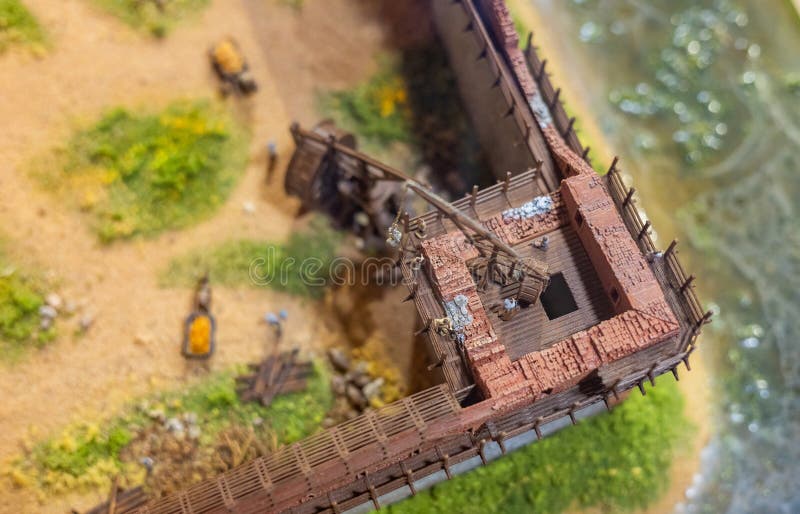 A Miniature Model of a Castle or Defensive Fortress. Settlement Inside ...
