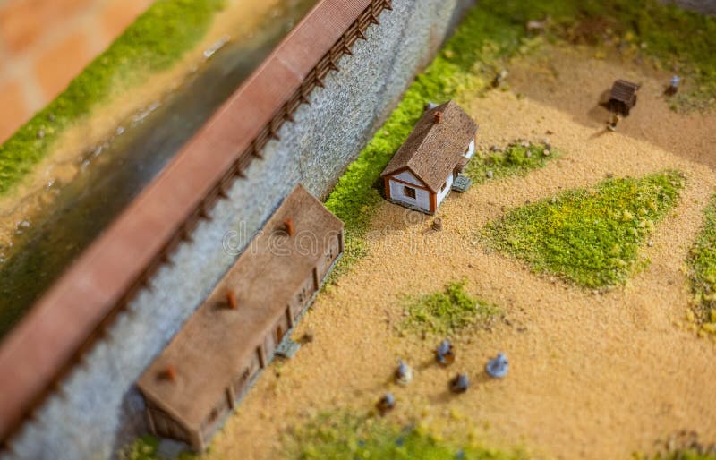 A Miniature Model of a Castle or Defensive Fortress. Settlement Inside ...